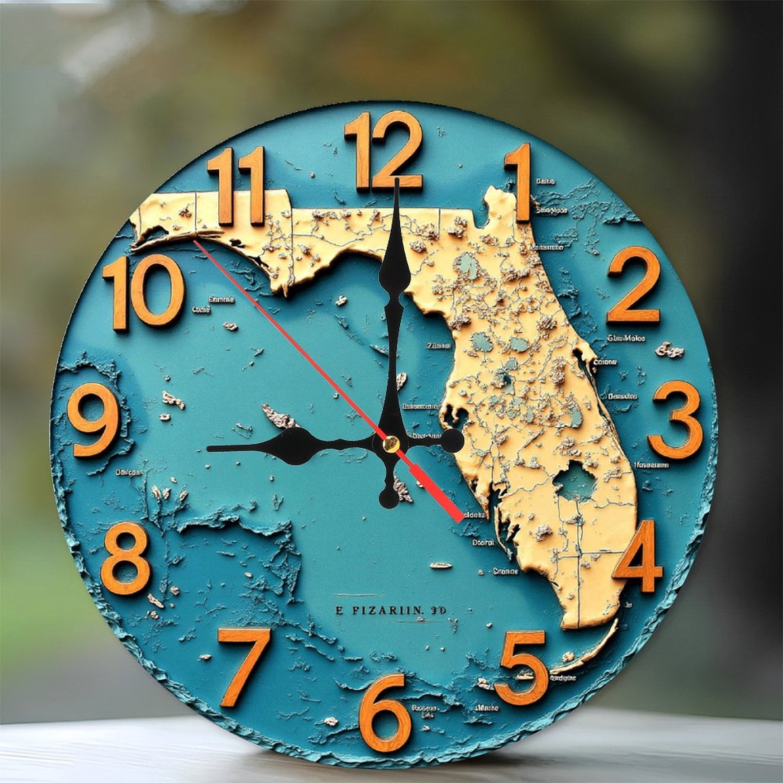Florida Map Wall Clock Unique Gift 10-Inch Silent Wooden Wall Clock ...