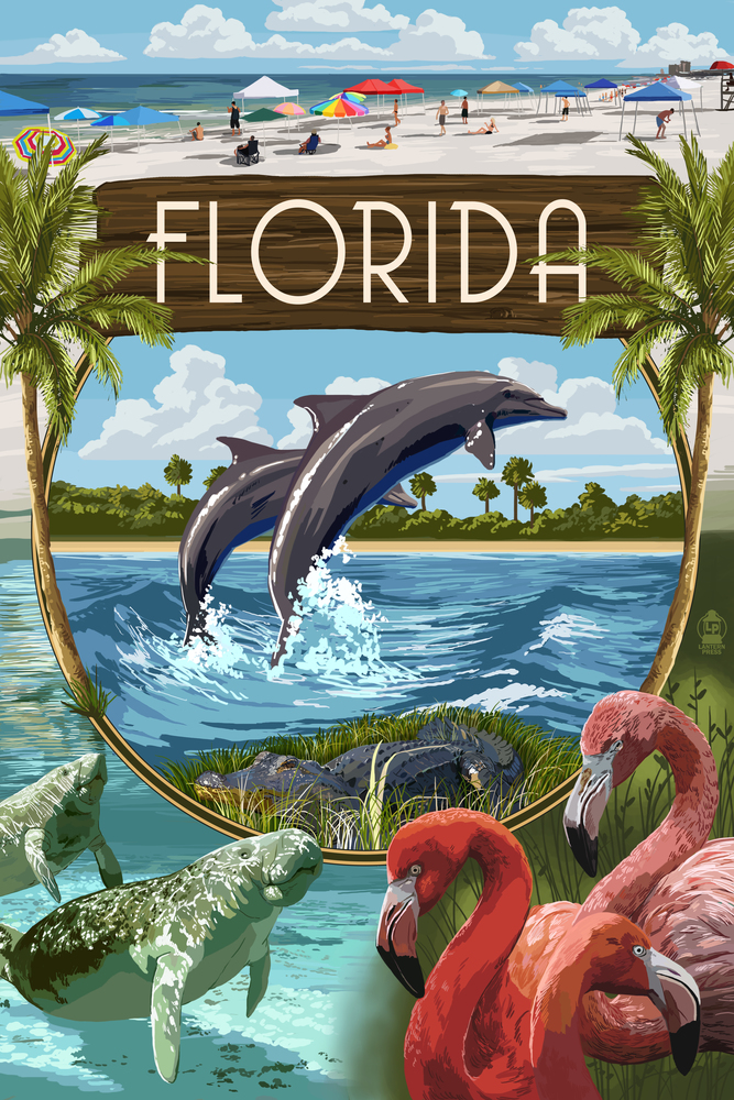Florida, Montage (16x24 Giclee Gallery Art Print, Vivid Textured Wall ...