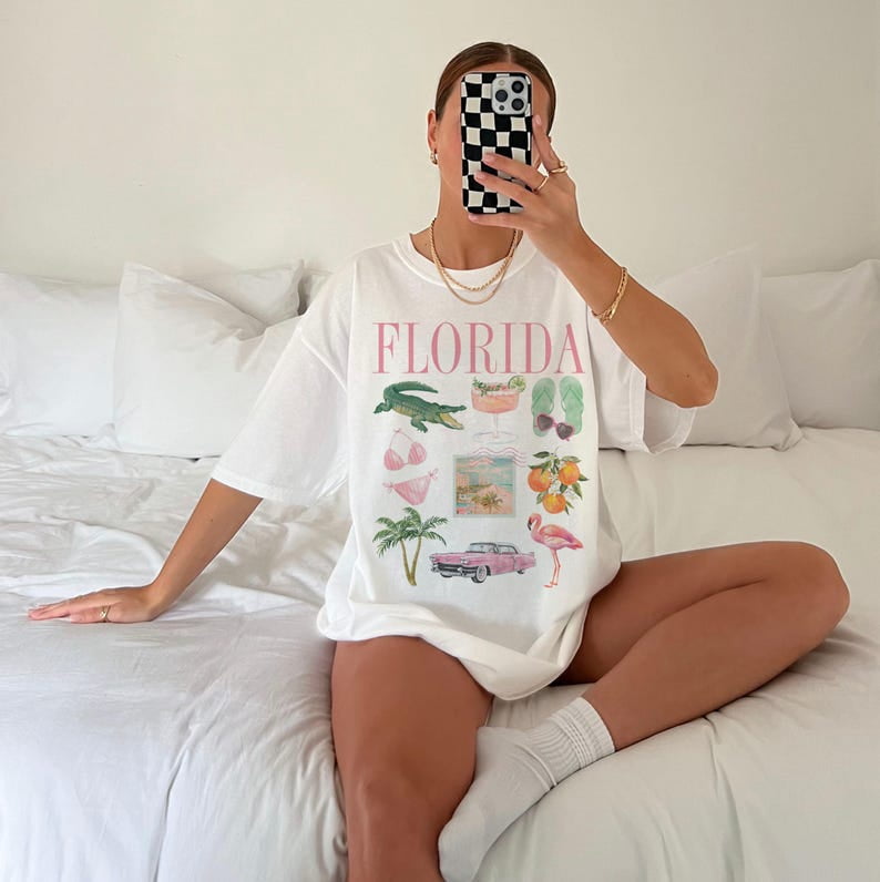 Florida Oversized Summer Shirt, Trendy Beach Graphic Tee for Women ...