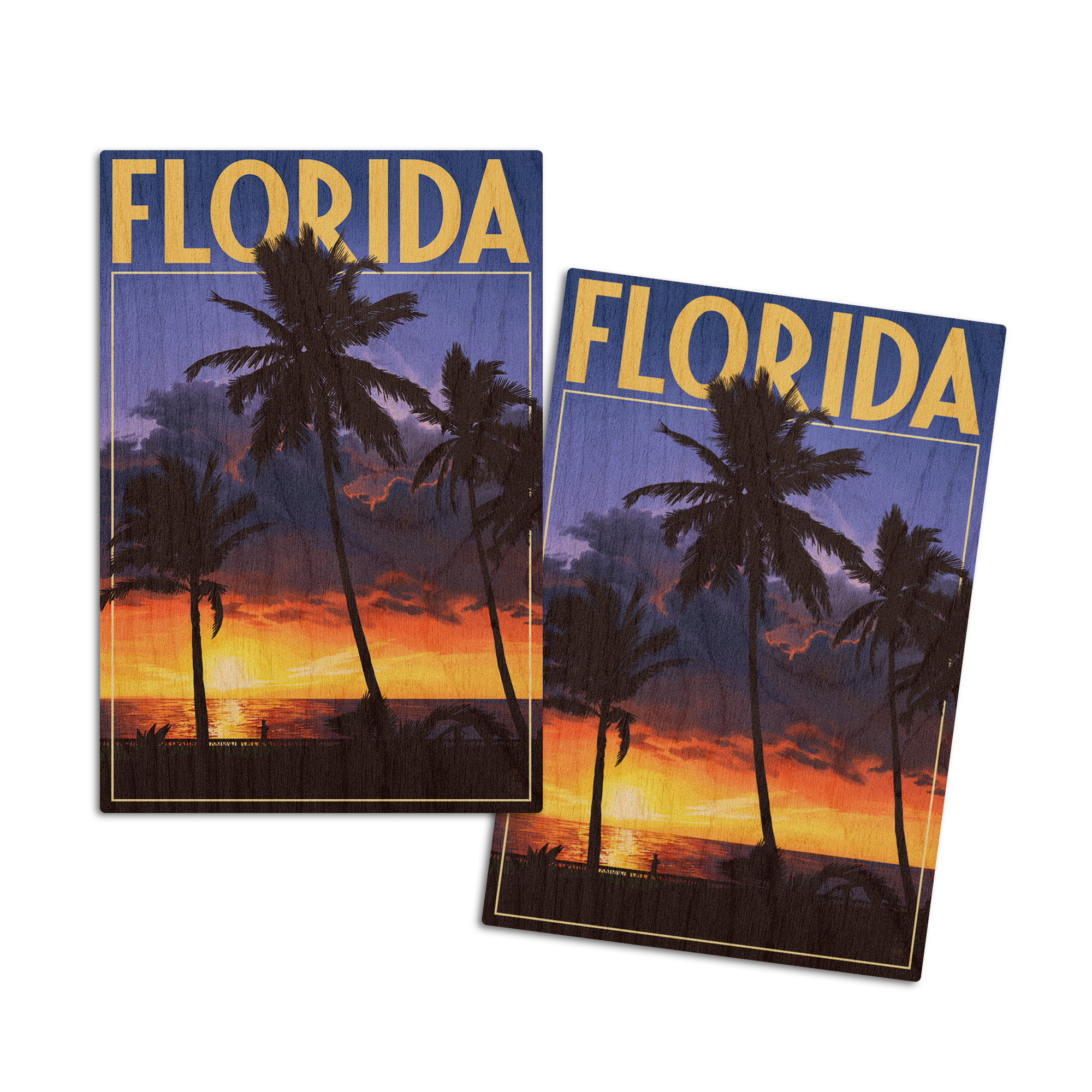 Florida, Palms and Sunset (4x6 Birch Wood Postcards, 2-Pack Stationary ...