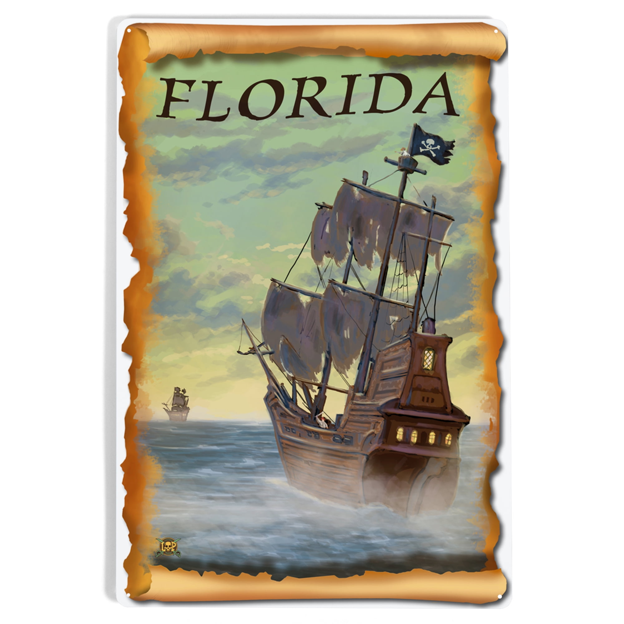 Florida, Pirate Ship (12x18 Aluminum Art, Indoor Outdoor Metal Sign ...