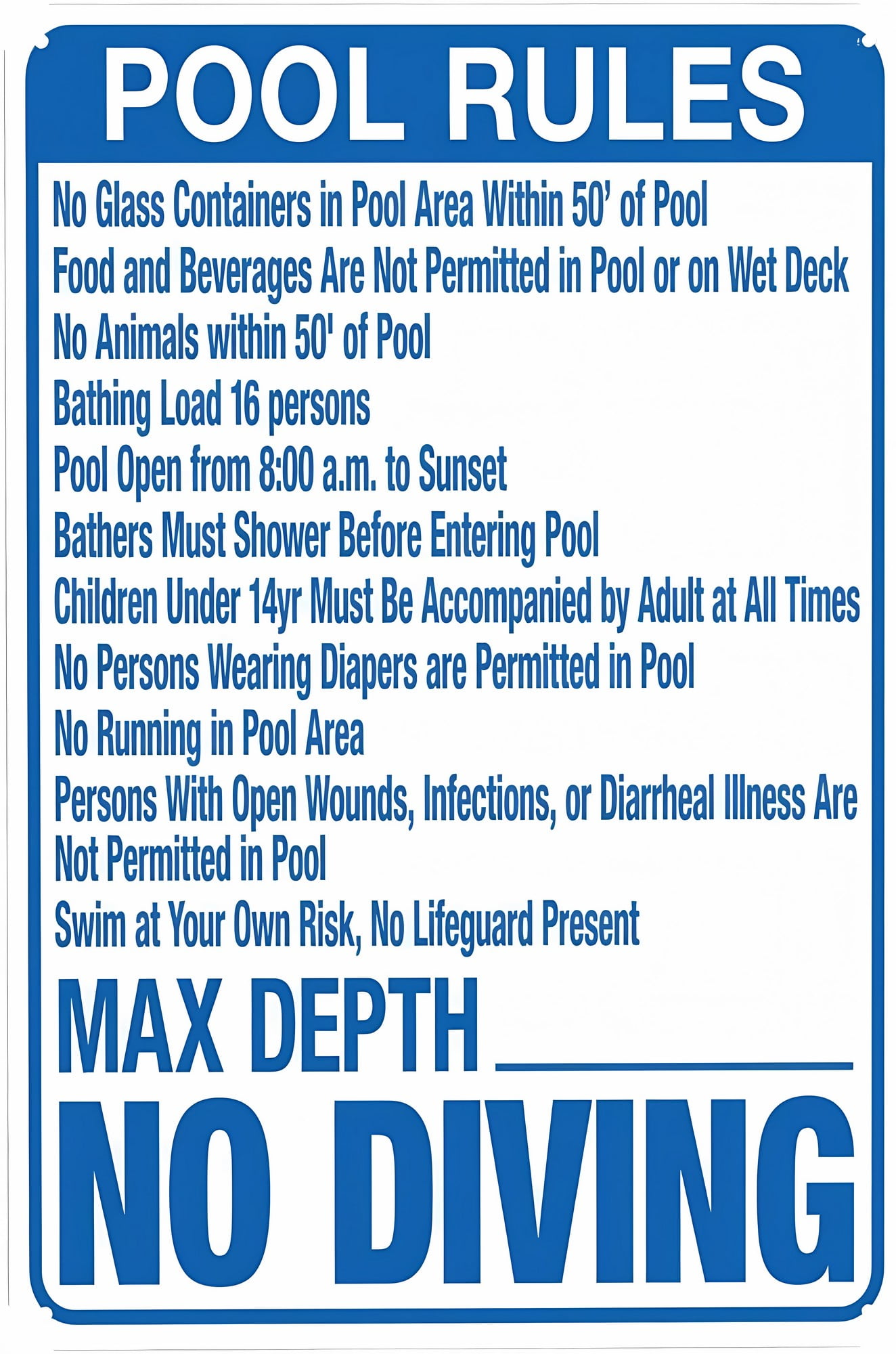 Florida Pool Rules Max Depth Sign - 8"x12", Complies With State Safety ...