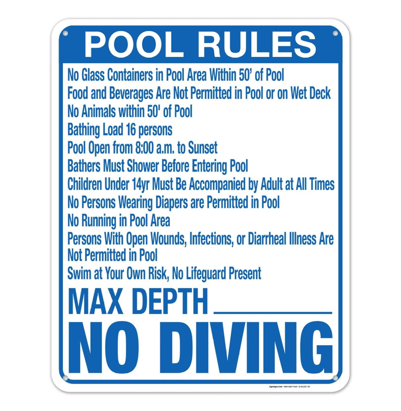 Florida Pool Rules Max Depth Sign, Complies with State of Florida Pool ...