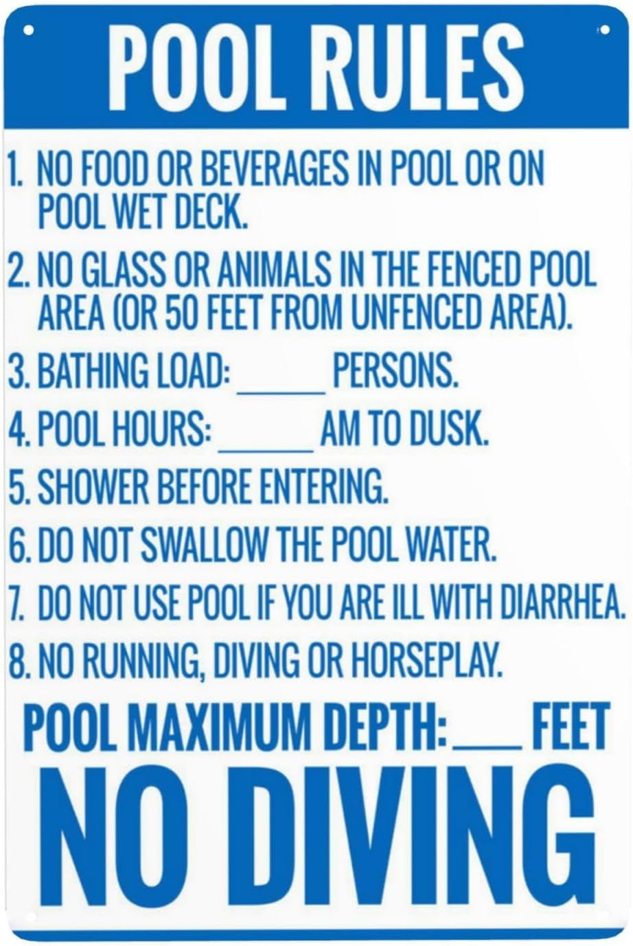 Florida Pool Rules No Diving Sign, Complies With State Of Florida Pool ...