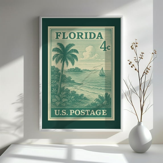 Florida Postage Stamp Poster Retro Us State Postage Wall Art Vintage ...