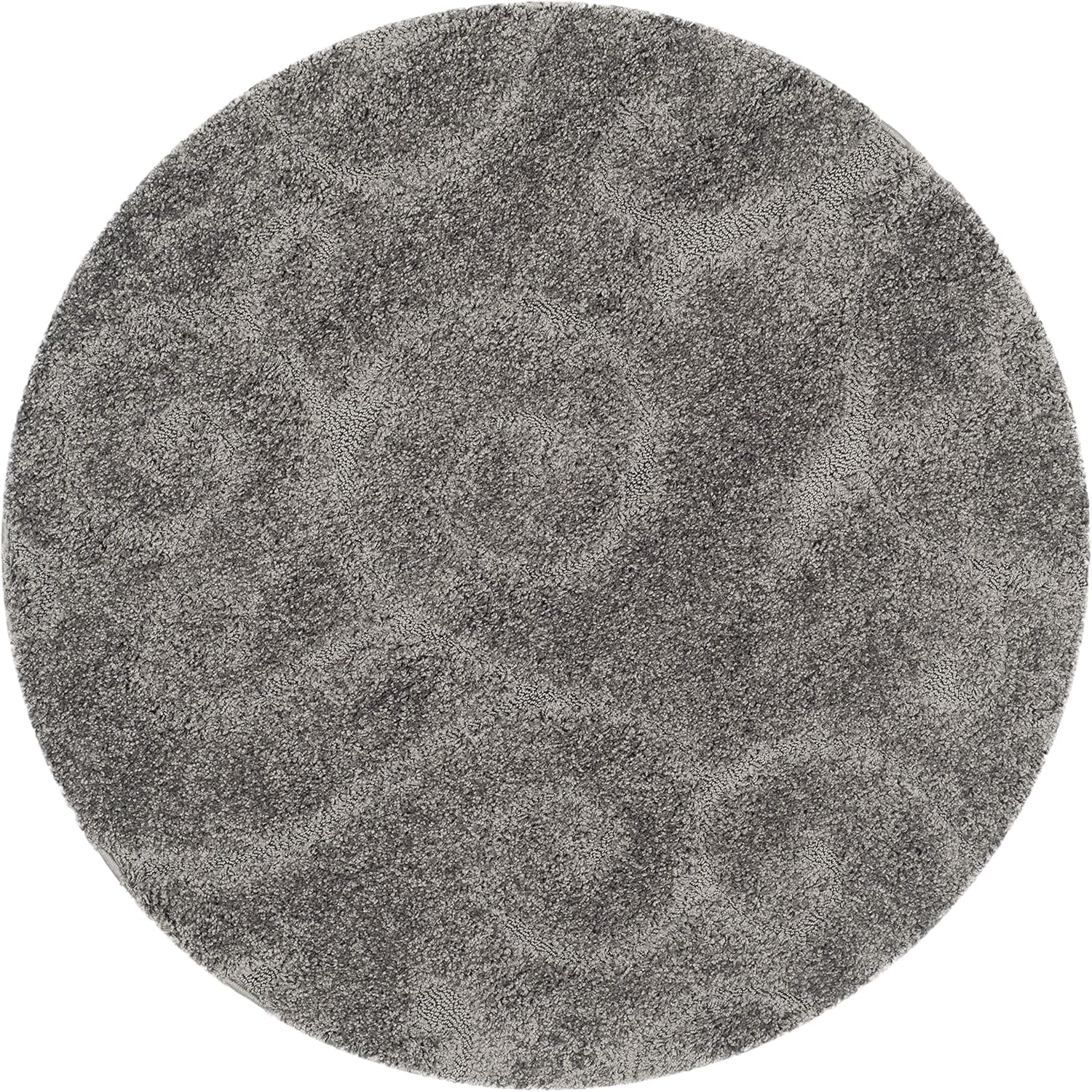 Florida Shag Collection Area Rug - 4' Round, Grey, Scroll Design, Non ...