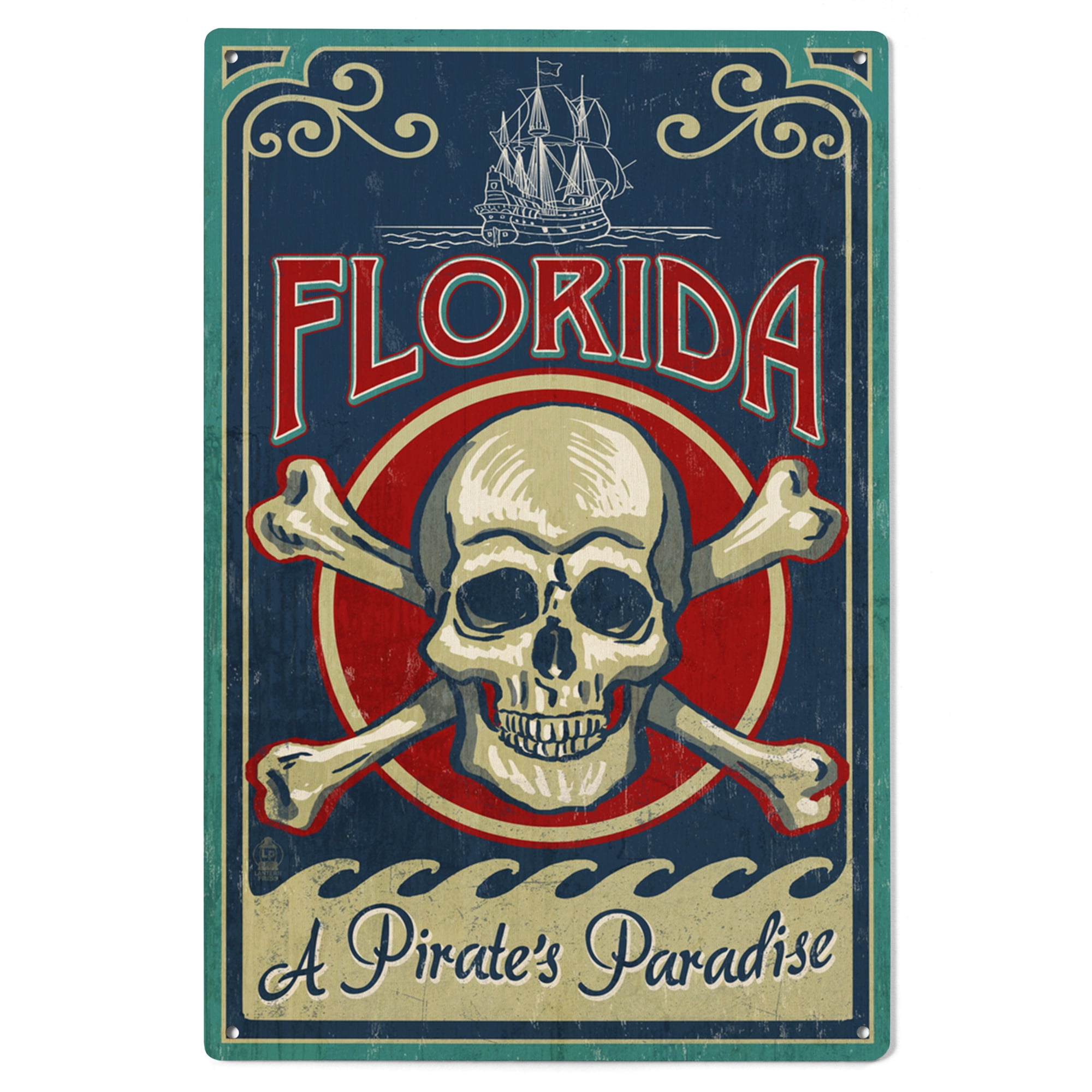 Florida, Skull and Crossbones Birch Wood Wall Sign (6x9 Rustic Home ...