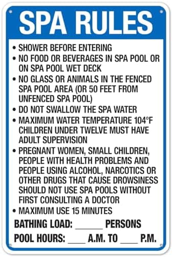 Florida Spa Rules Sign,Complies With State Of Florida Pool Safety Code ...