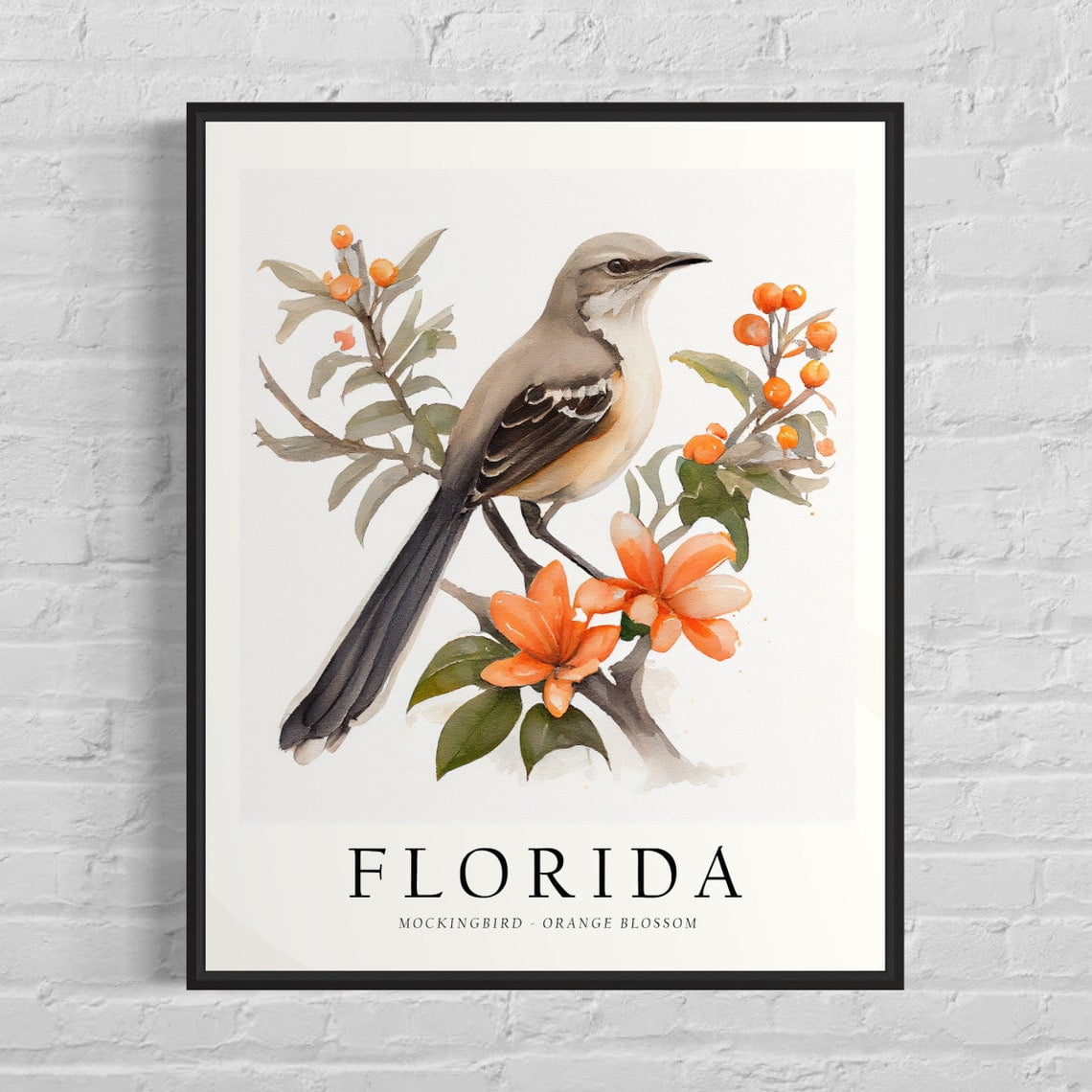 Florida State Bird Art Print, Florida State Flower, Florida Wall Art ...