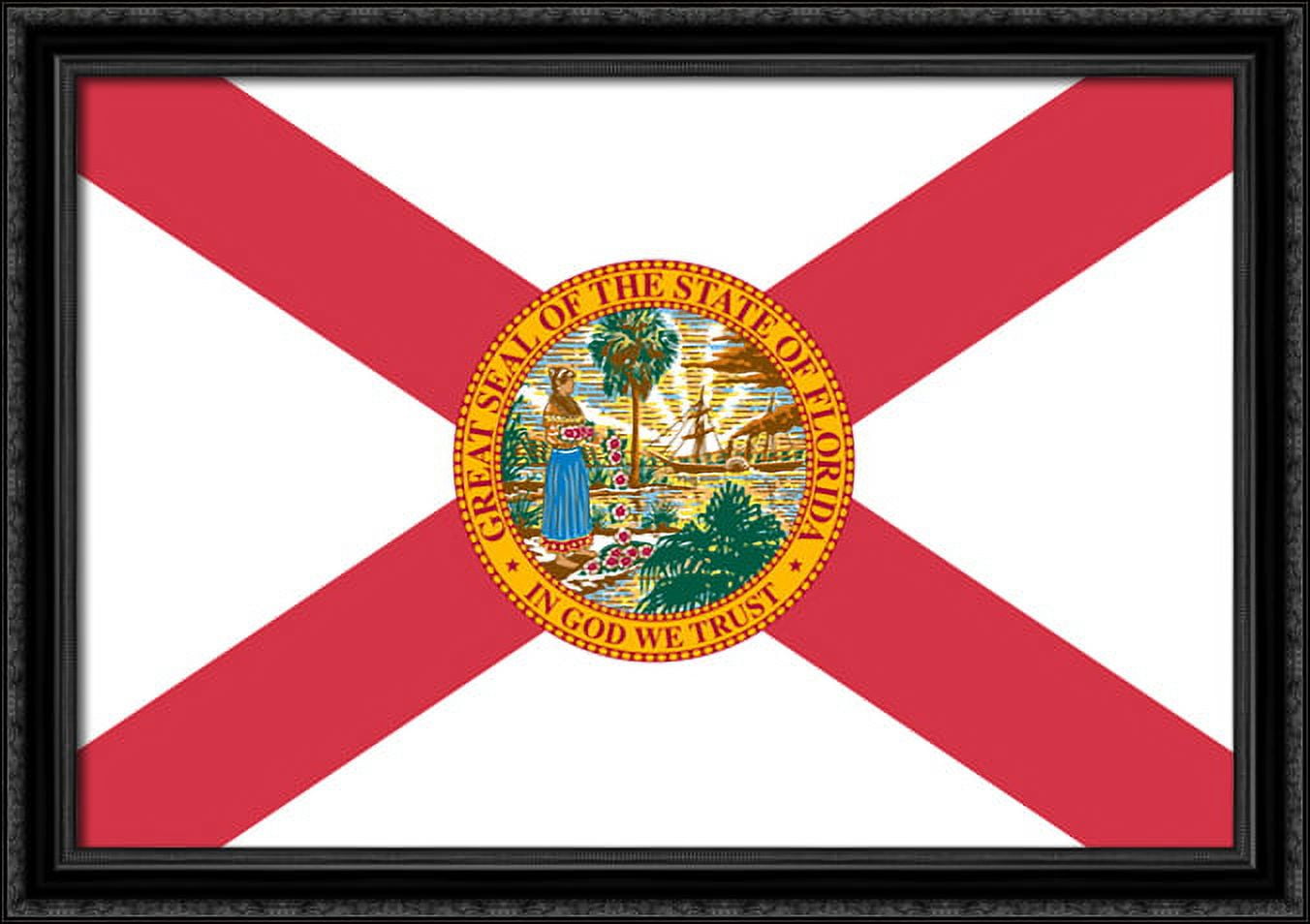 Florida State Flag Art 40x28 Large Black Ornate Wood Framed Canvas Art ...