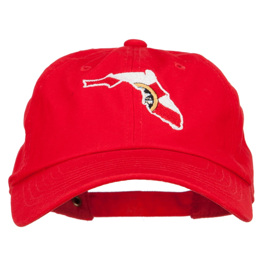 Florida State Flag Map Embroidered Unstructured Washed Cap - Red OSFM ...
