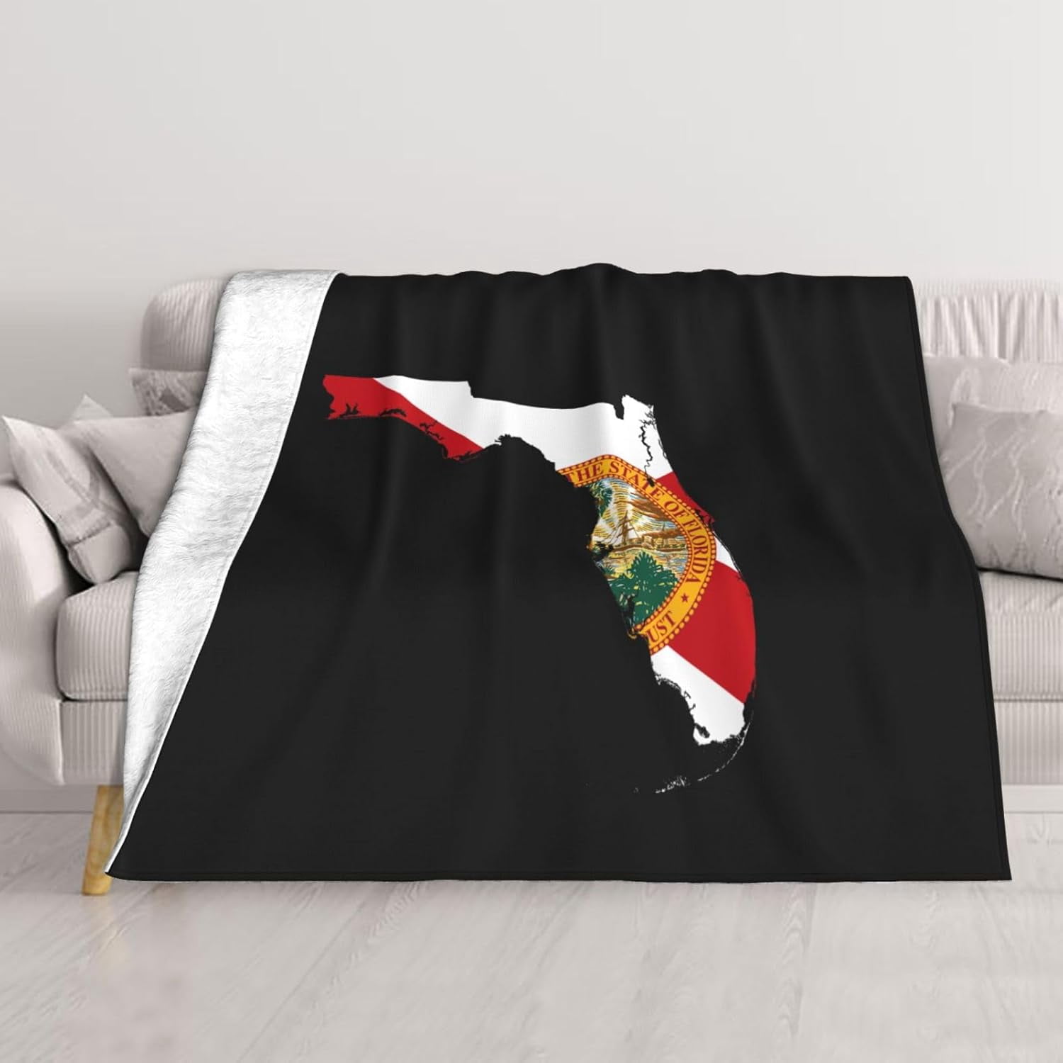 Florida State Map with Flag Super Soft Ultra-Fine Wool Blanket Sofa ...
