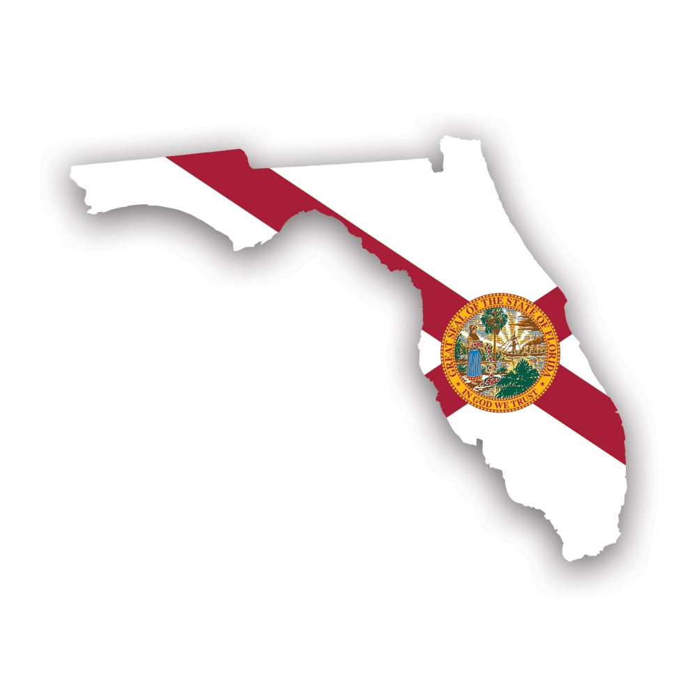 Florida State Shaped Flag Sticker Decal - Self Adhesive Vinyl - Weatherproof - Made in USA - fl ...