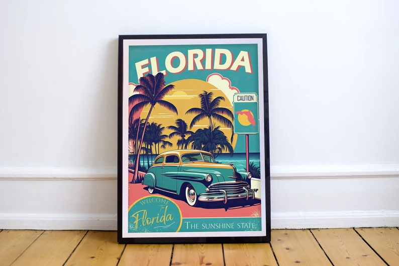 Florida Sunset Retro Travel Poster, World Travel Art, Vintage Wall Art ...