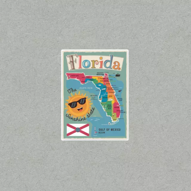 Florida Sunshine State Map Sticker - Vintage Travel Decal With Cute ...