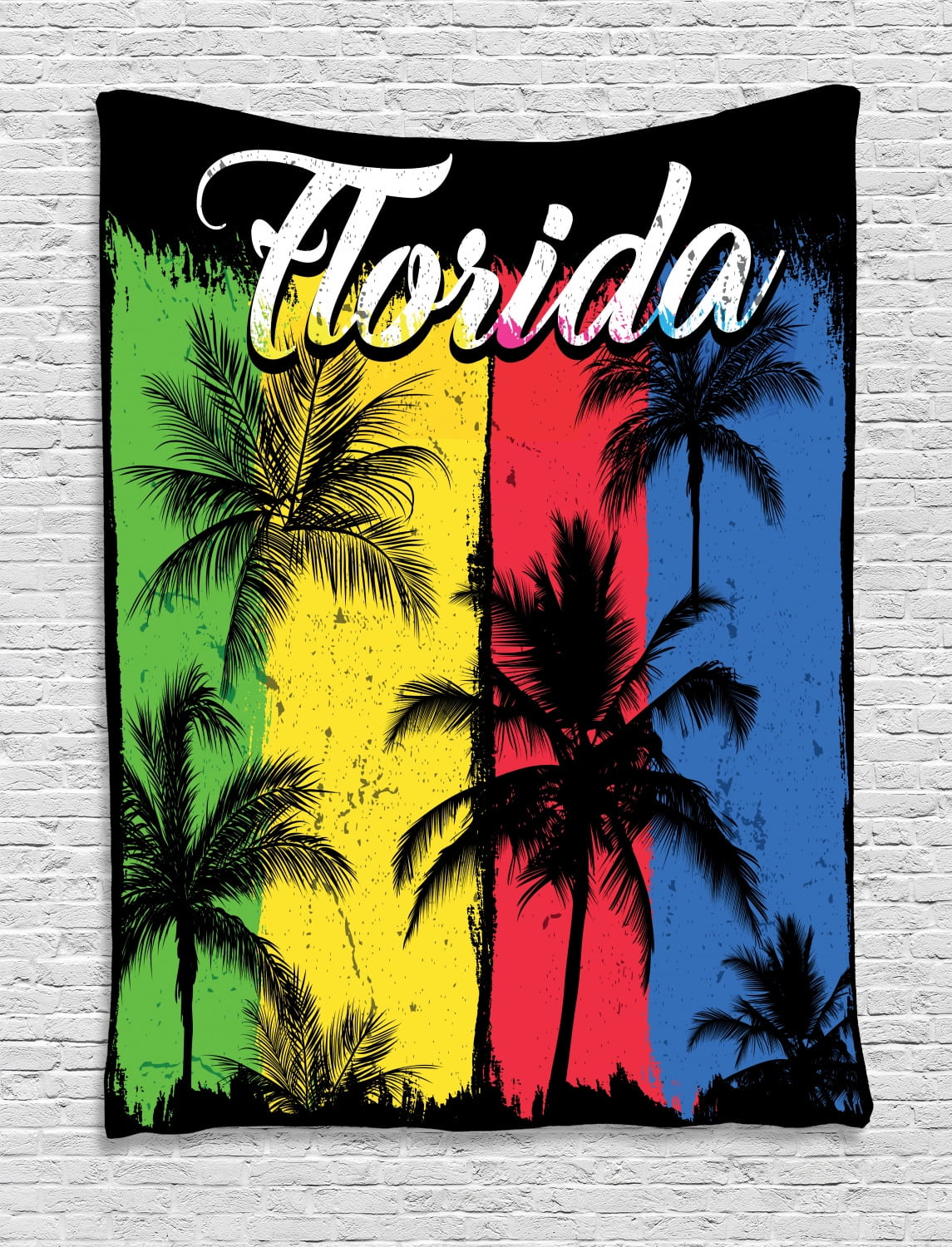Florida Tapestry, Vertical Vibrant Color Bands with Coconut Tree ...