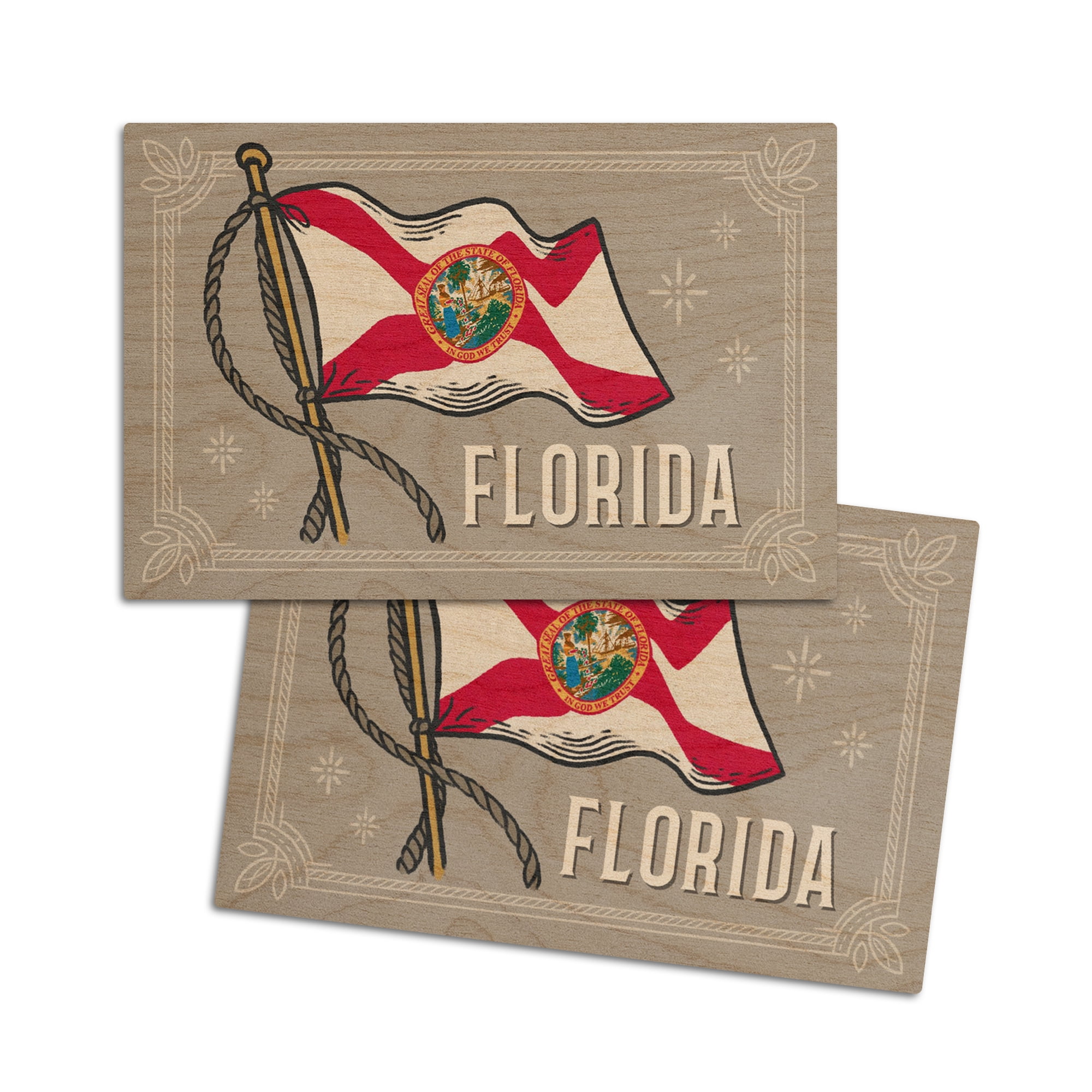 Florida, Waving State Flag, State Series (4x6 Birch Wood Postcards, 2 ...