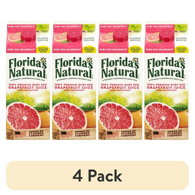 (4 pack) Florida's Natural Ruby Red Grapefruit Juice 52 oz - Walmart.com