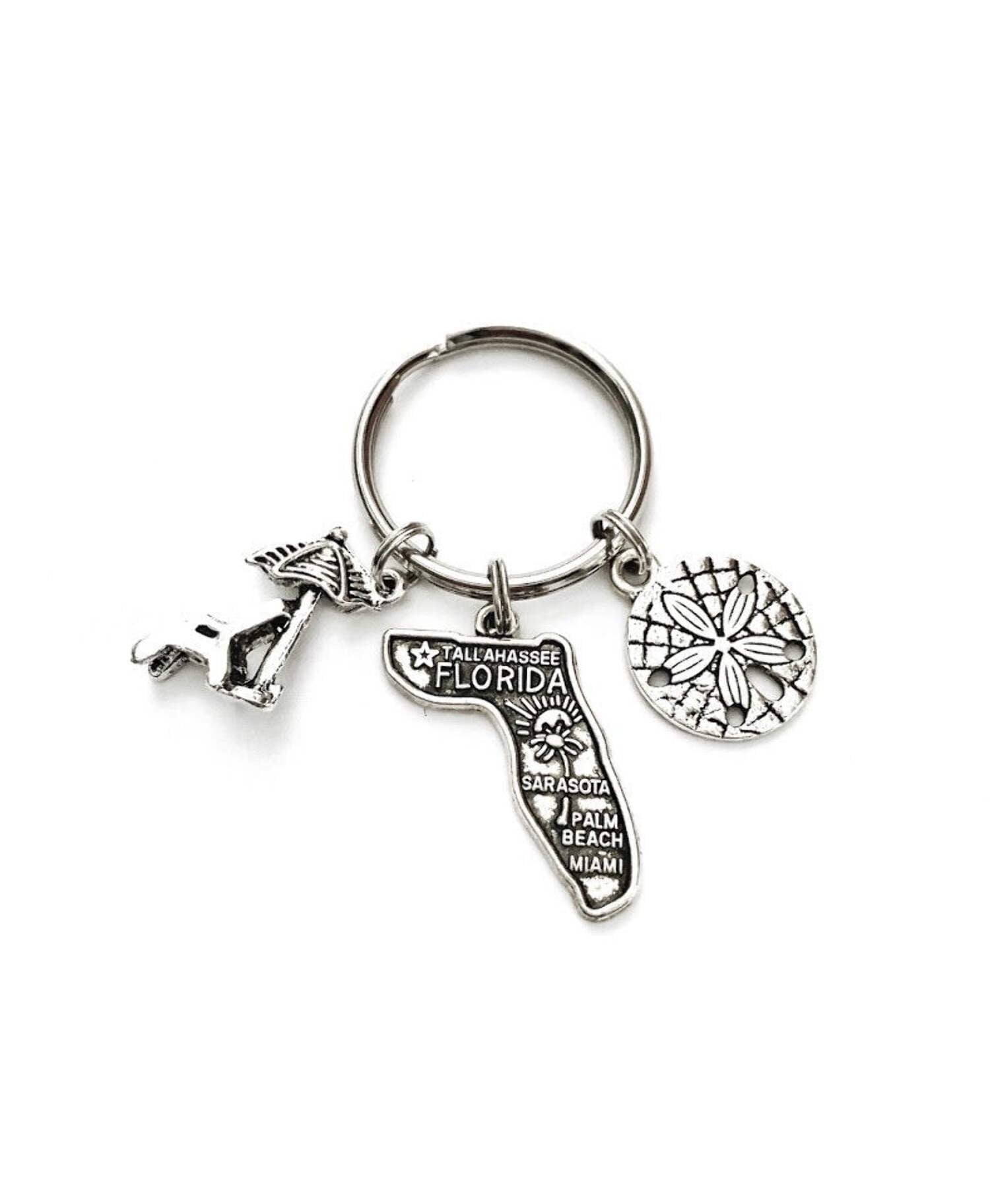 Florida themed keychain. Includes State of FL, Beach Chair with ...