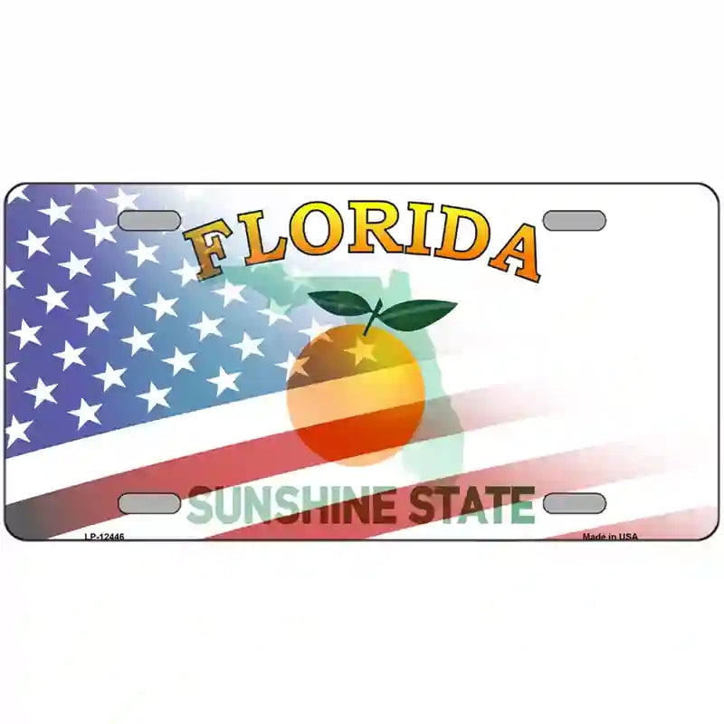 Florida with American Flag Novelty Metal License Plate LP-12446 24" x ...