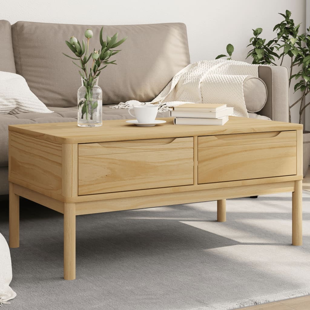 Floro Solid Pine Wood Coffee Table - Wax Brown Finish, 39 x 21.9 x 17.7 ...