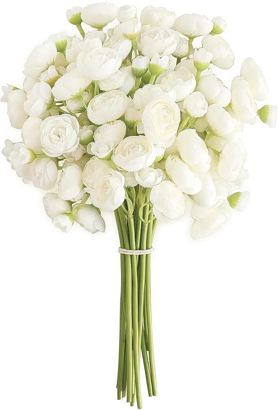 Floroom Ranunculus Artificial Flowers 18 Pcs Champagne Faux Silk Mini ...