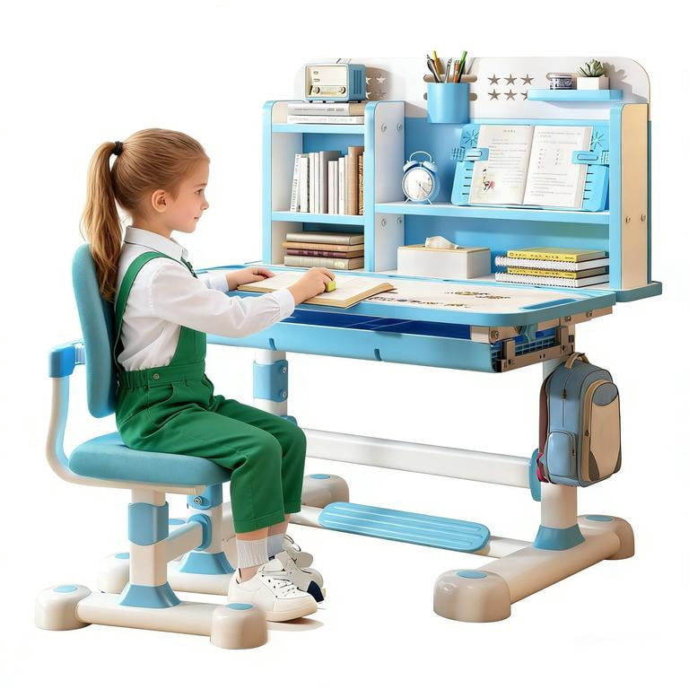 Floseru 2026 Upgraded Kids Desk and Chair Set, 50 Degree Tiltable ...