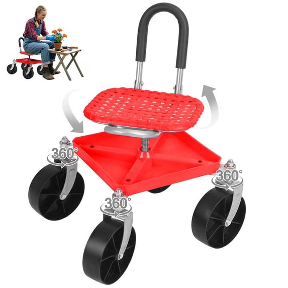 Floseru Red Rolling Garden Cart Seat, Adjustable Height 51-61cm, 360 ...