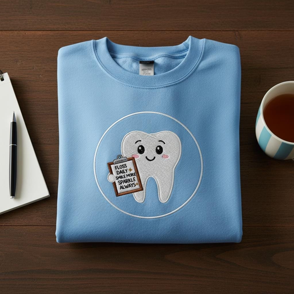 Floss Daily Sparkle More Embroidered Sweatshirt, Cute Tooth Reminder ...