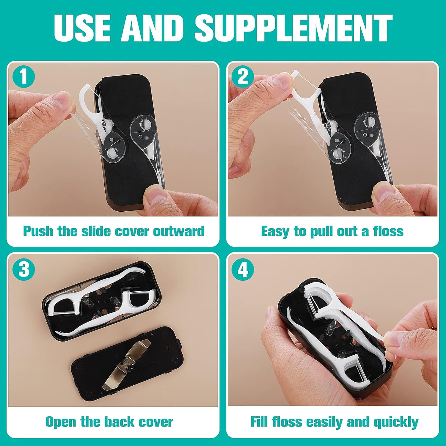Floss Pick Dispenser With 12 Dental Floss, Refillable Portable Floss ...