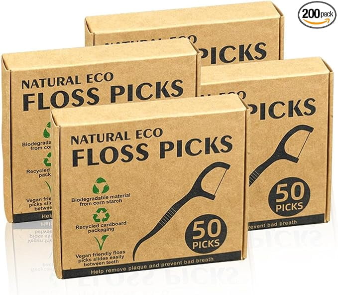Floss Picks Biodegradable (200 Count) Bamboo Floss and Natural Floss ...