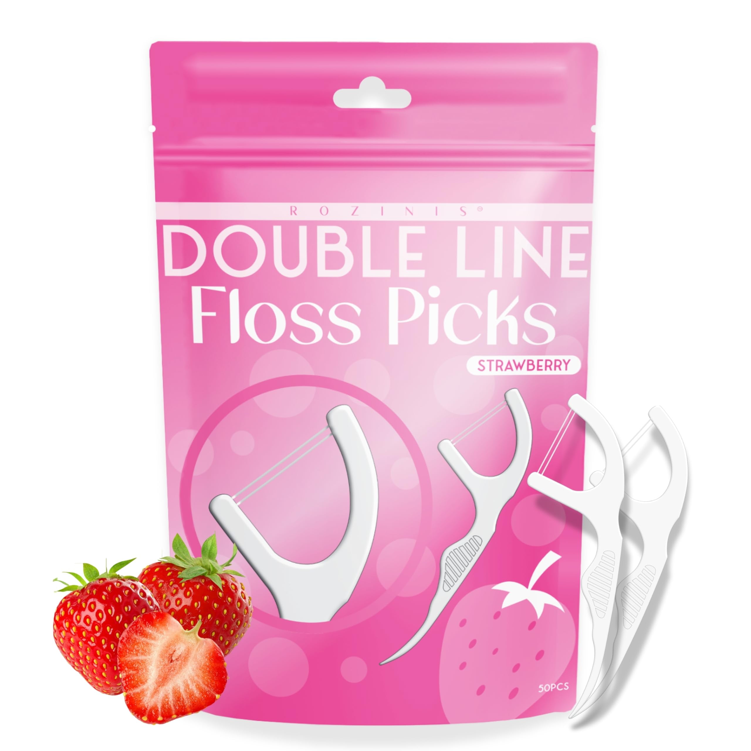 Floss Picks, Strawberry Flavored KEF16 Dual-Line Dental Flossers, Long ...