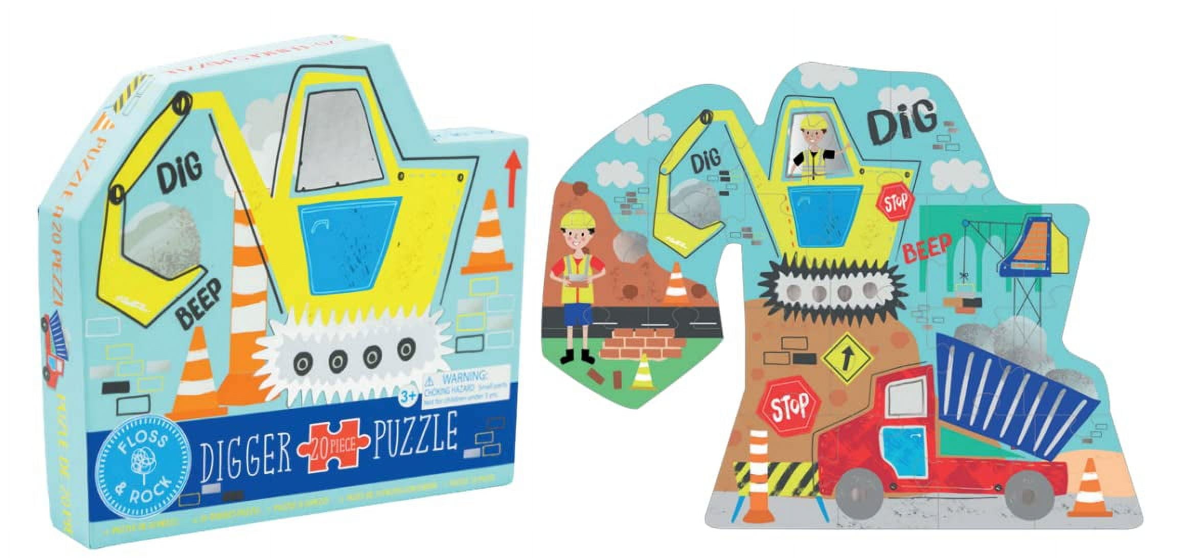 Floss & Rock Construction Digger Shaped Jigsaw Puzzle with Shaped Box ...