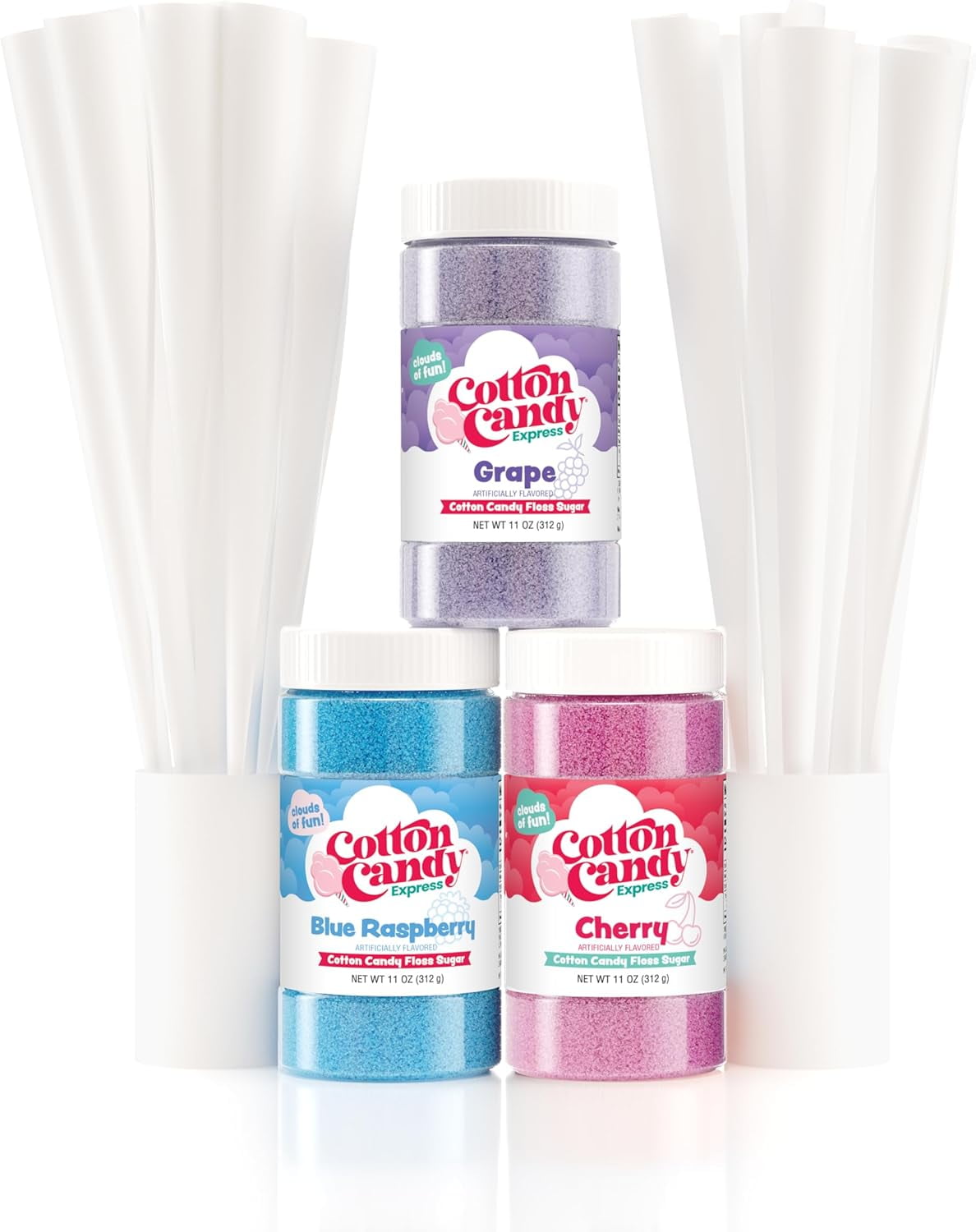 Floss Sugar Variety Pack with 3 - 11oz Plastic Jars of Cherry, Blue ...