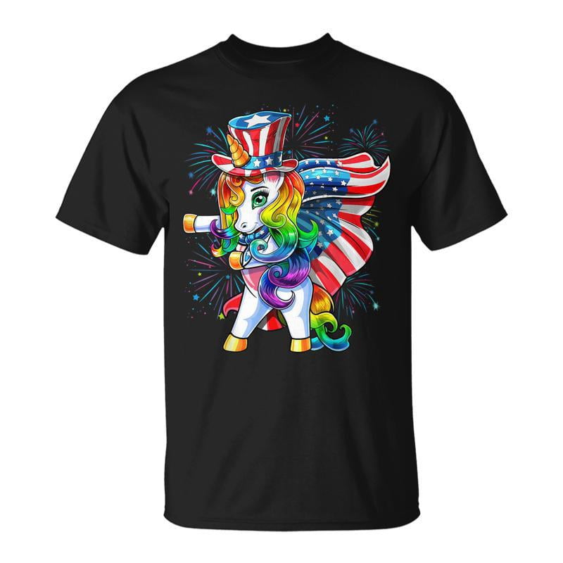Flossing Unicorn 4Th Of July American Flag Uncle Sam Girls TShirt ...