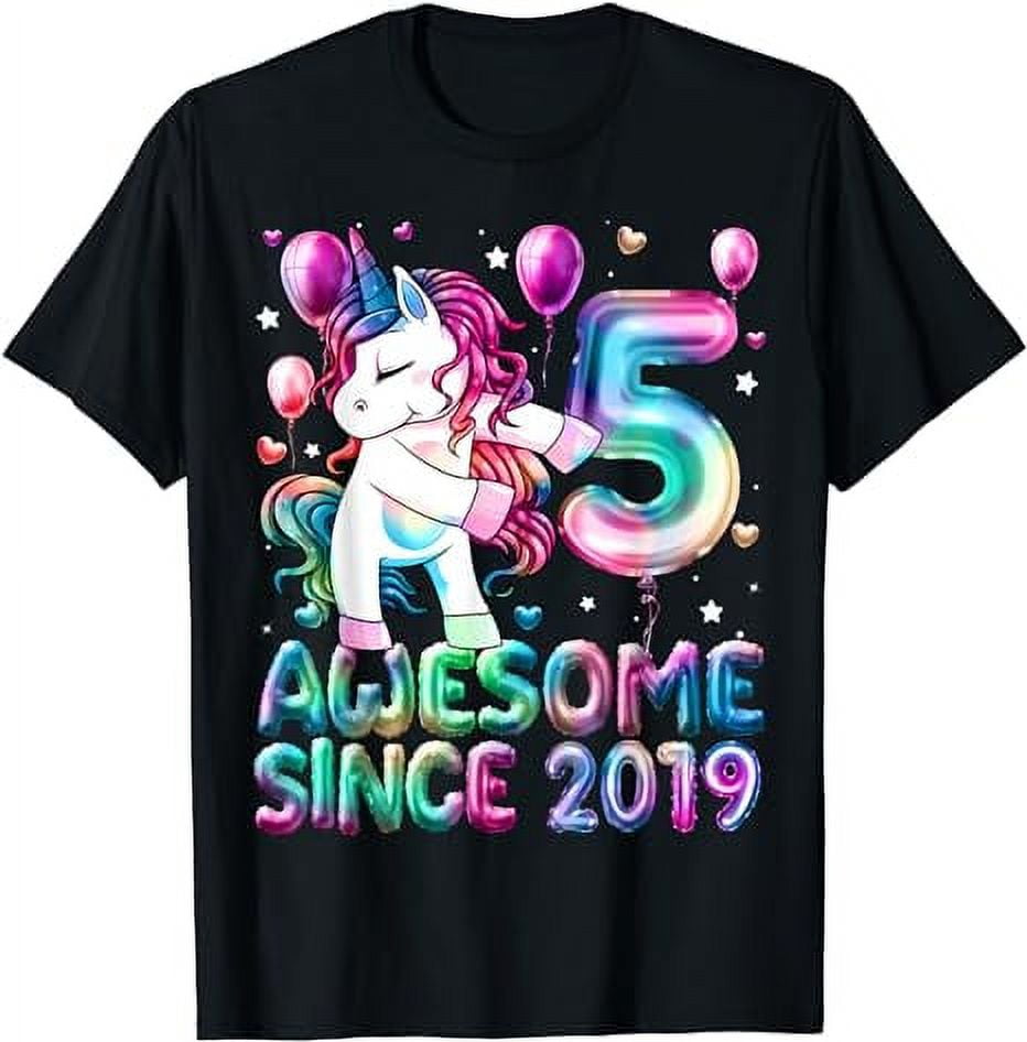 Flossing Unicorn 5 Year Old 5th Birthday Girl Unicorn Party T-Shirt ...