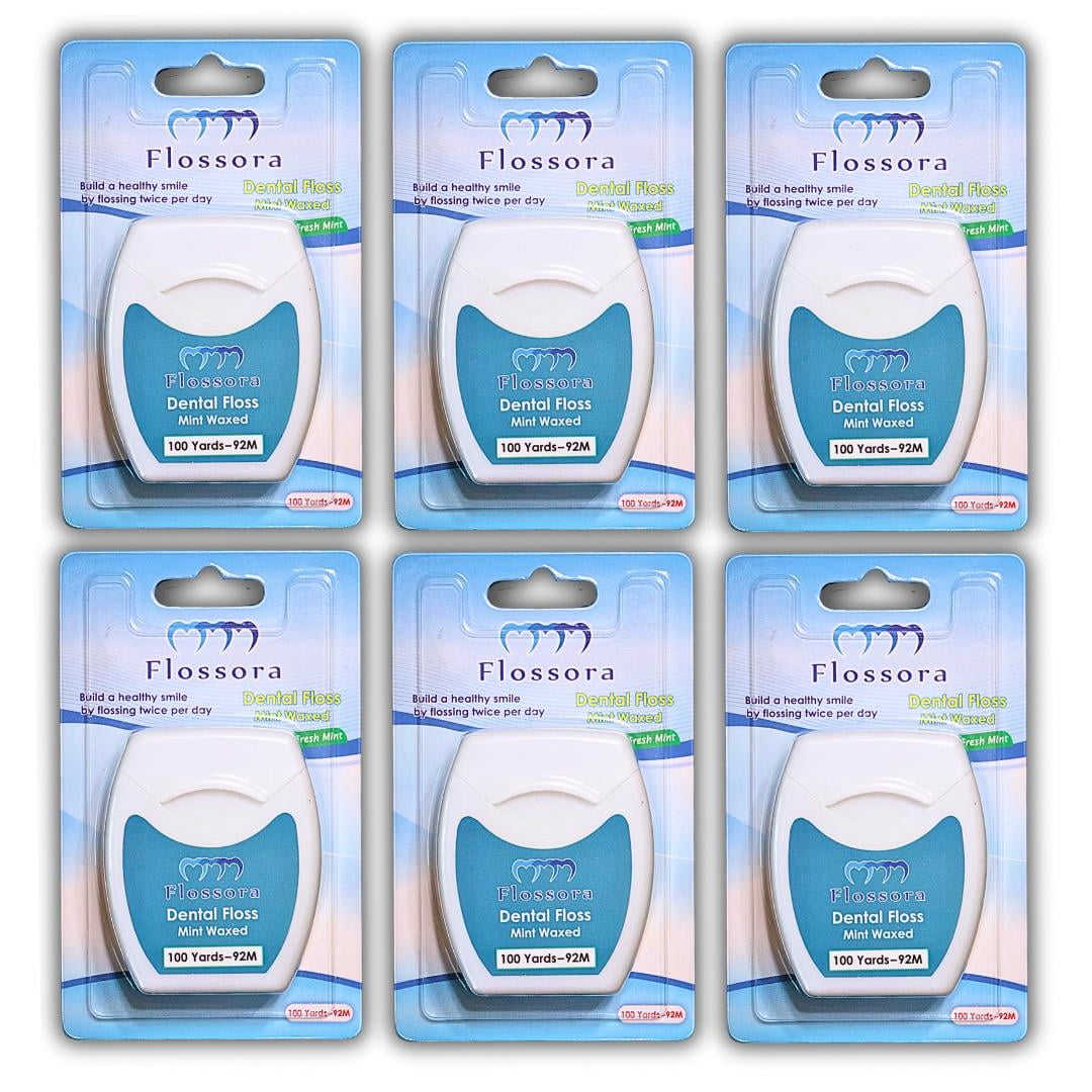 Flossora 6 Pack Dental Floss - 100 Yard Each, Nylon Mint Wax - Walmart.com