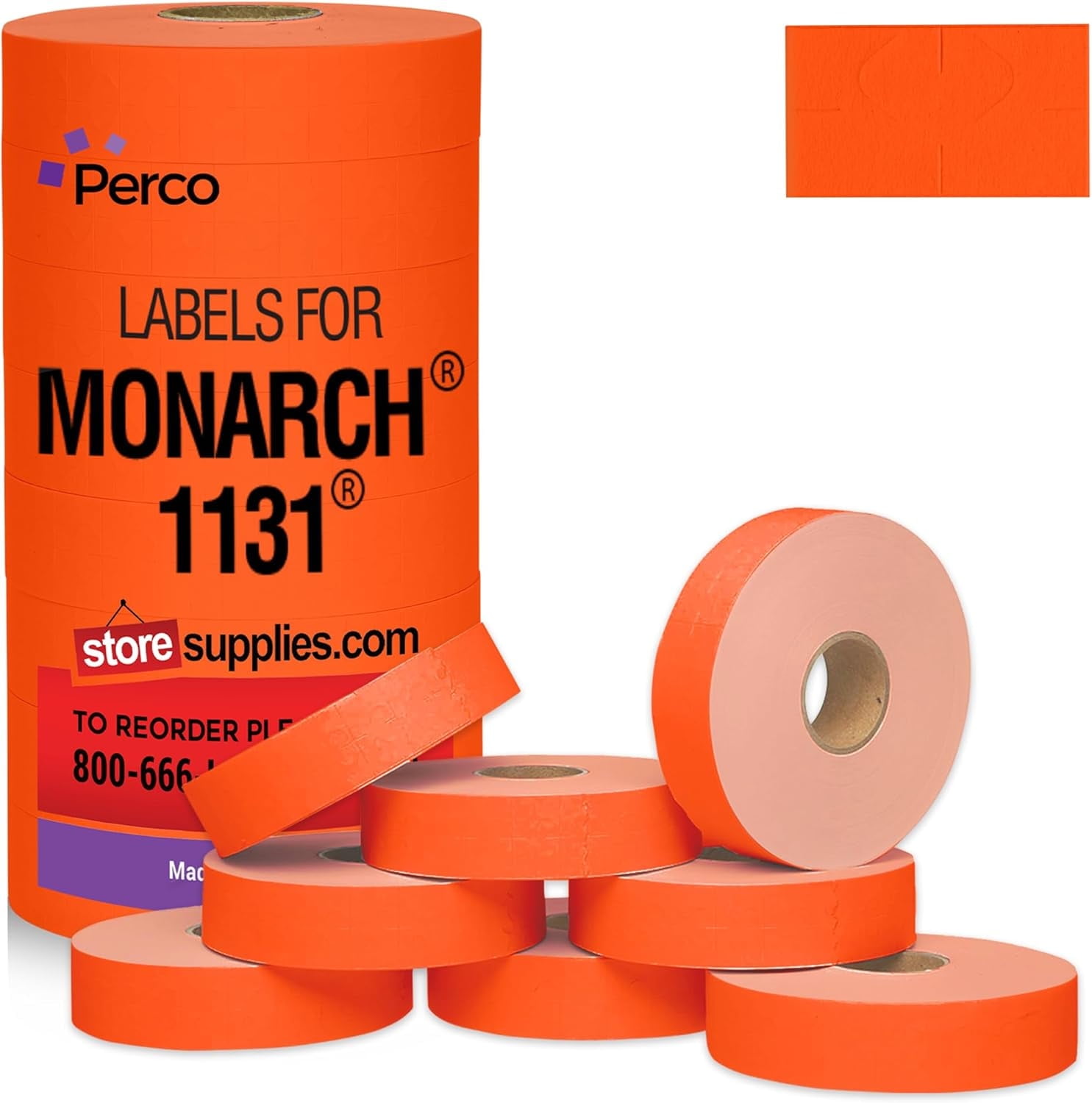 Perco Fluorescent Red Pricing Labels for Monarch 1131 Price Gun - 1 Sleeve, 8 Rolls, 20,000 ...