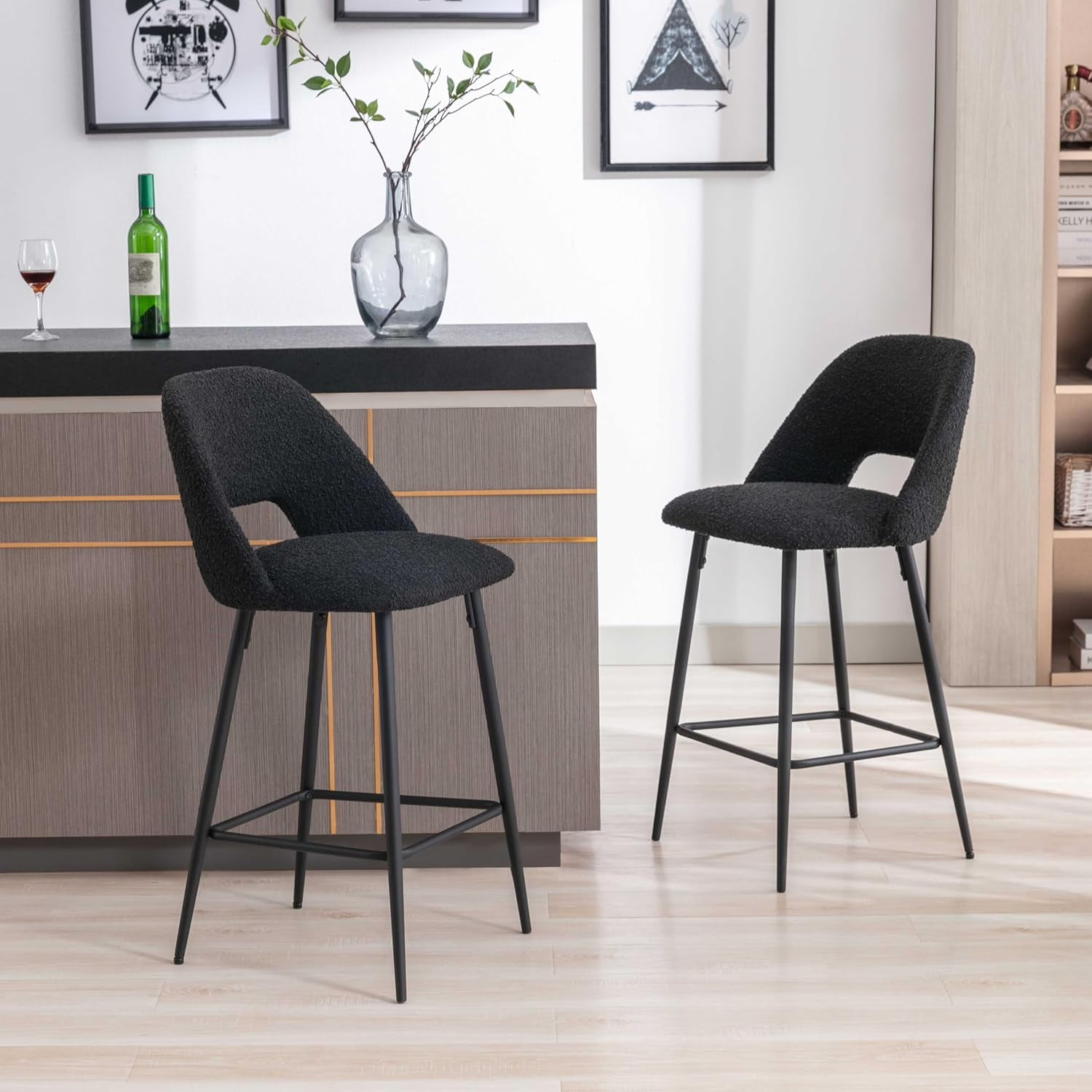 Flouki Boucle Counter Stool, Upholstered Counter Height Stools, Boucle ...