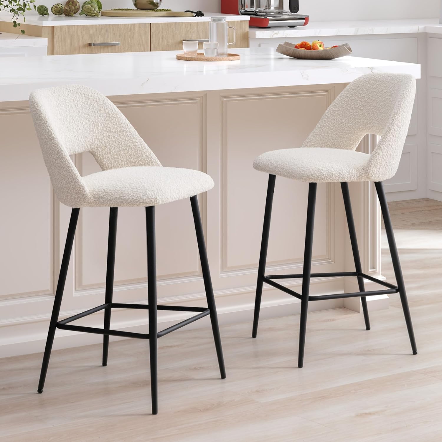 Flouki Modern Bar Stools Counter Height with Open Backs, Upholstered ...