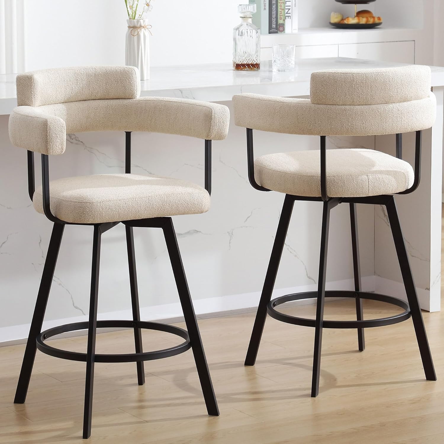 Flouki Swivel Counter Height Stools with Round Backs, Modern Bar Stools ...