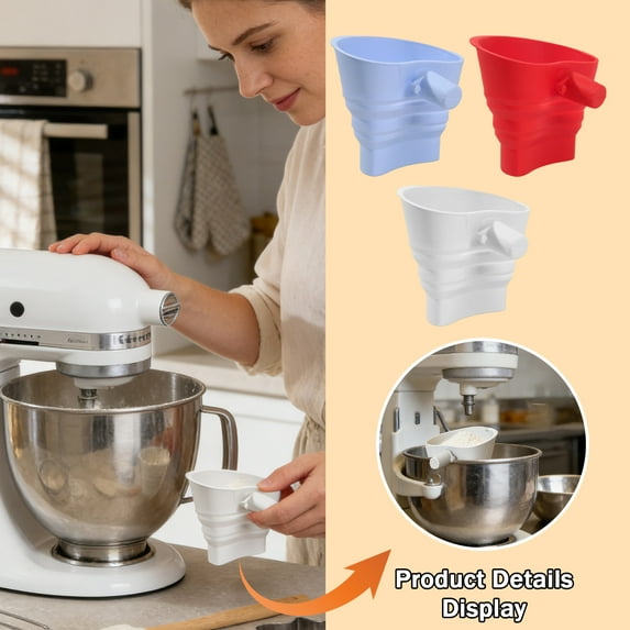 Flour Funnel for Kitchen Aid Mixer, Silicone Foldable, Mess Free Guided ...