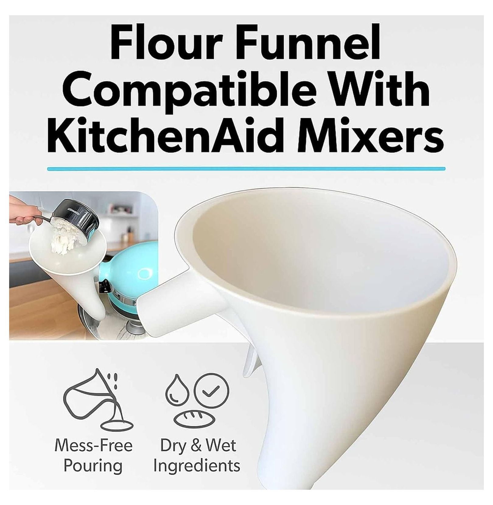 Flour Funnel for KitchenAid Mixer - Anti-Splash Kitchen Accessory for 4 ...