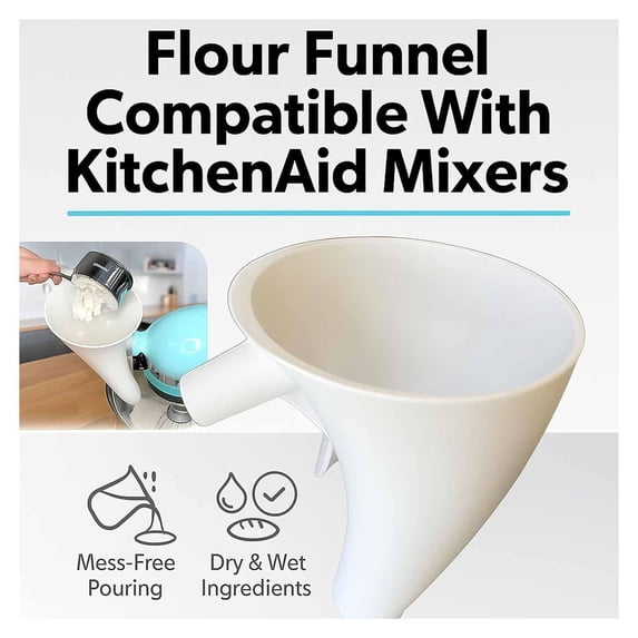 Flour Funnel for KitchenAid Mixers - Anti-Splash Attachment for 4.5 & 5 ...