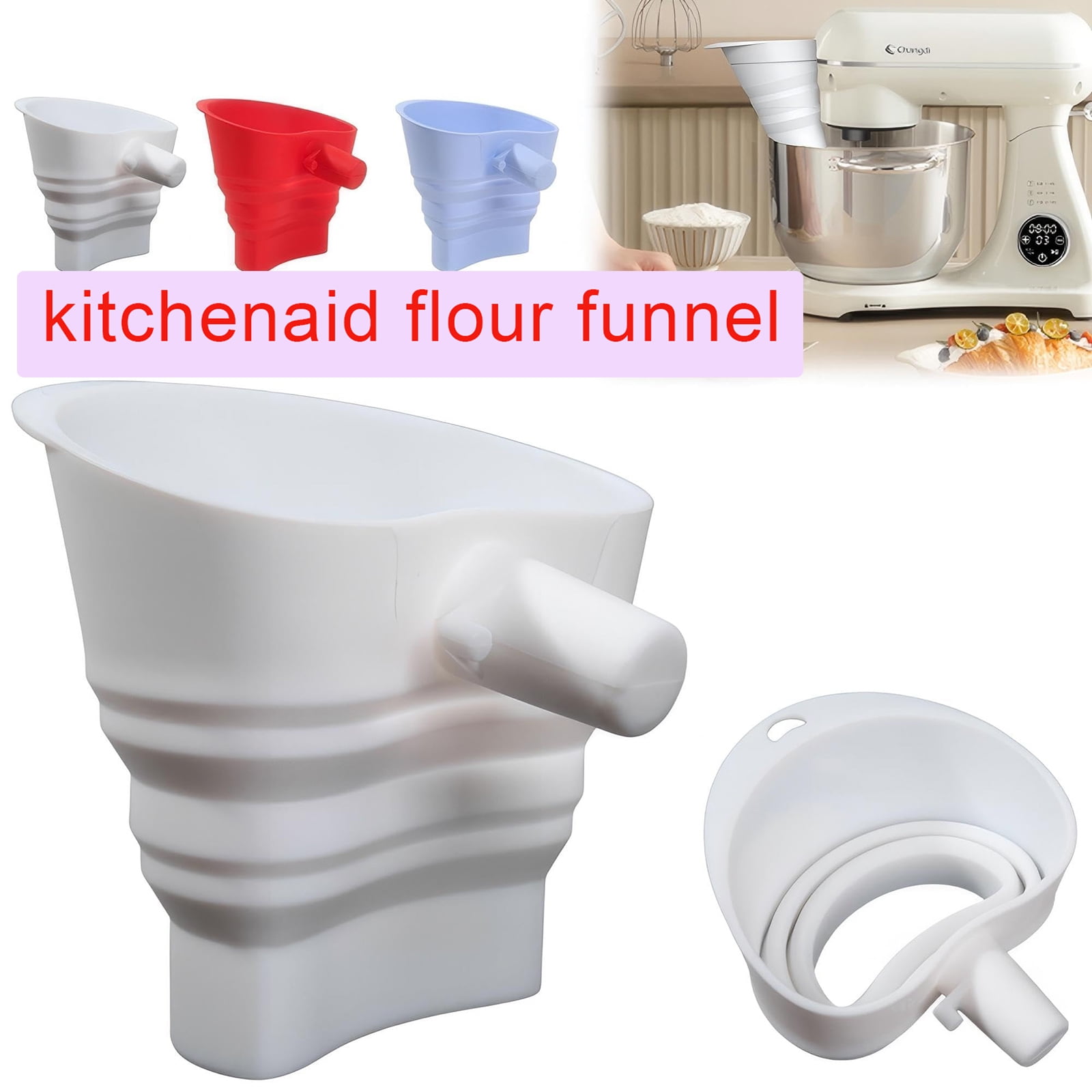 Flour Funnel for Kitchenaid Stand Mixer,Collapsible Silicone Funnel,Non ...