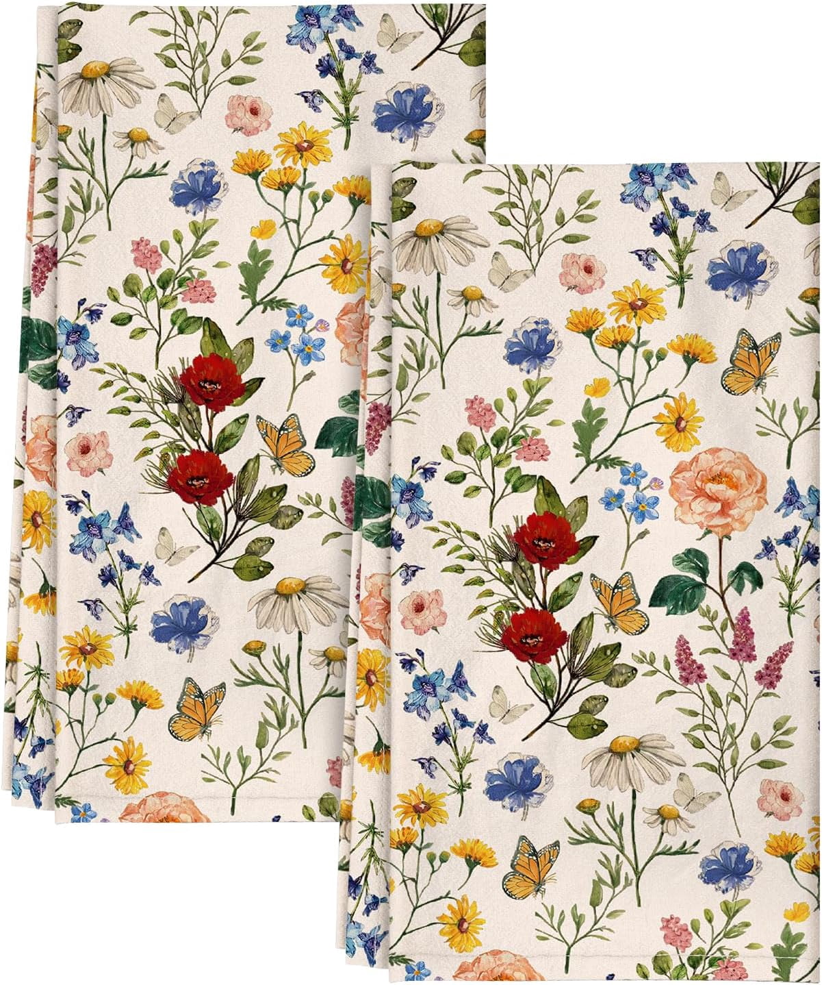Flour Sack Kitchen Towels - Set of 2 Spring Dish Towels with Hanging ...
