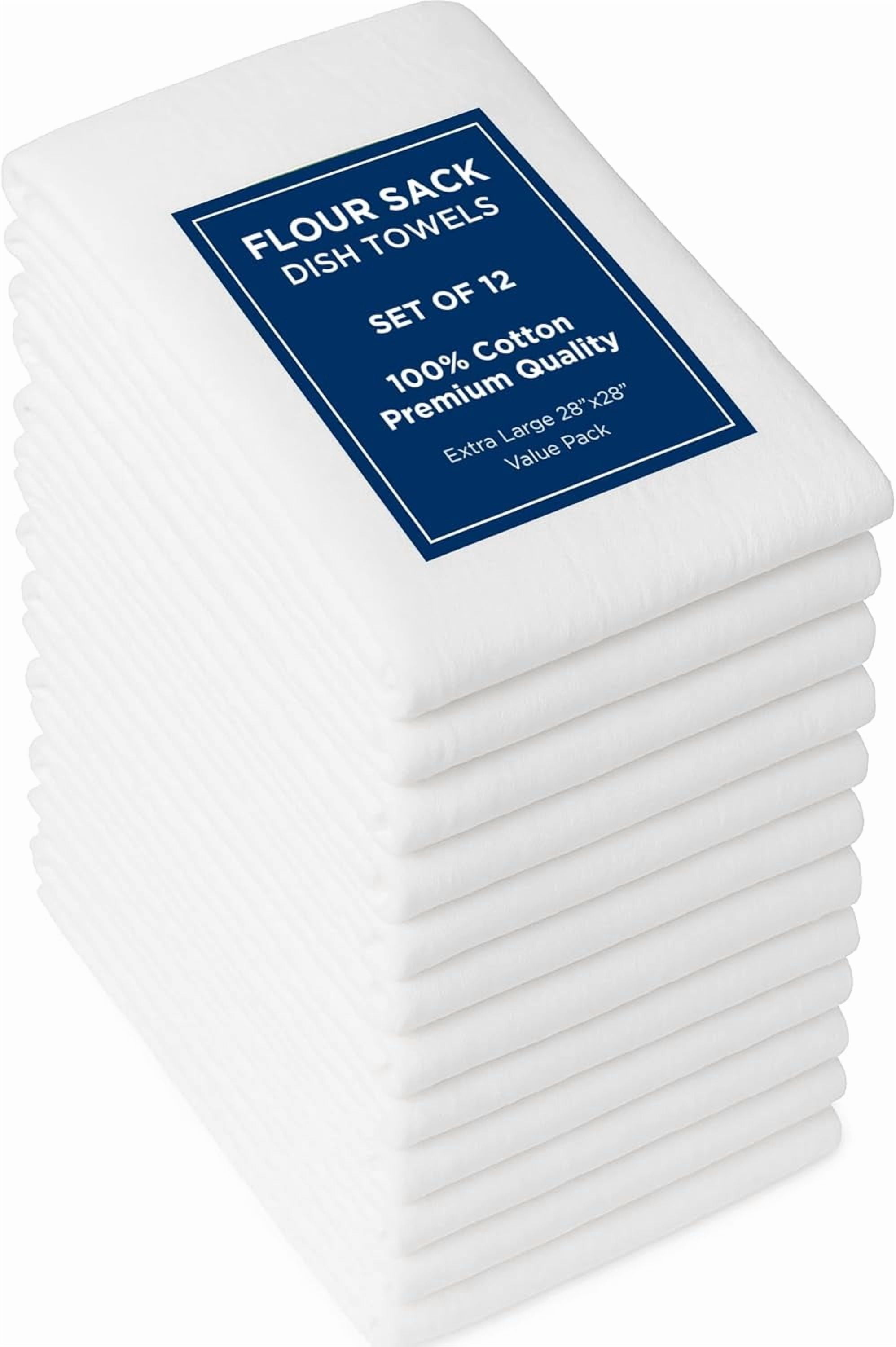 Flour Sack Towels – 12 Pack 28x28 Inch White Kitchen Dish Towels – 100% ...