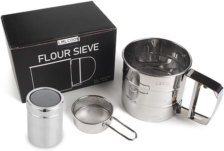 Flour Sifter, 3 Cup Sifter for baking, Stainless Steel Flour Sifter for ...