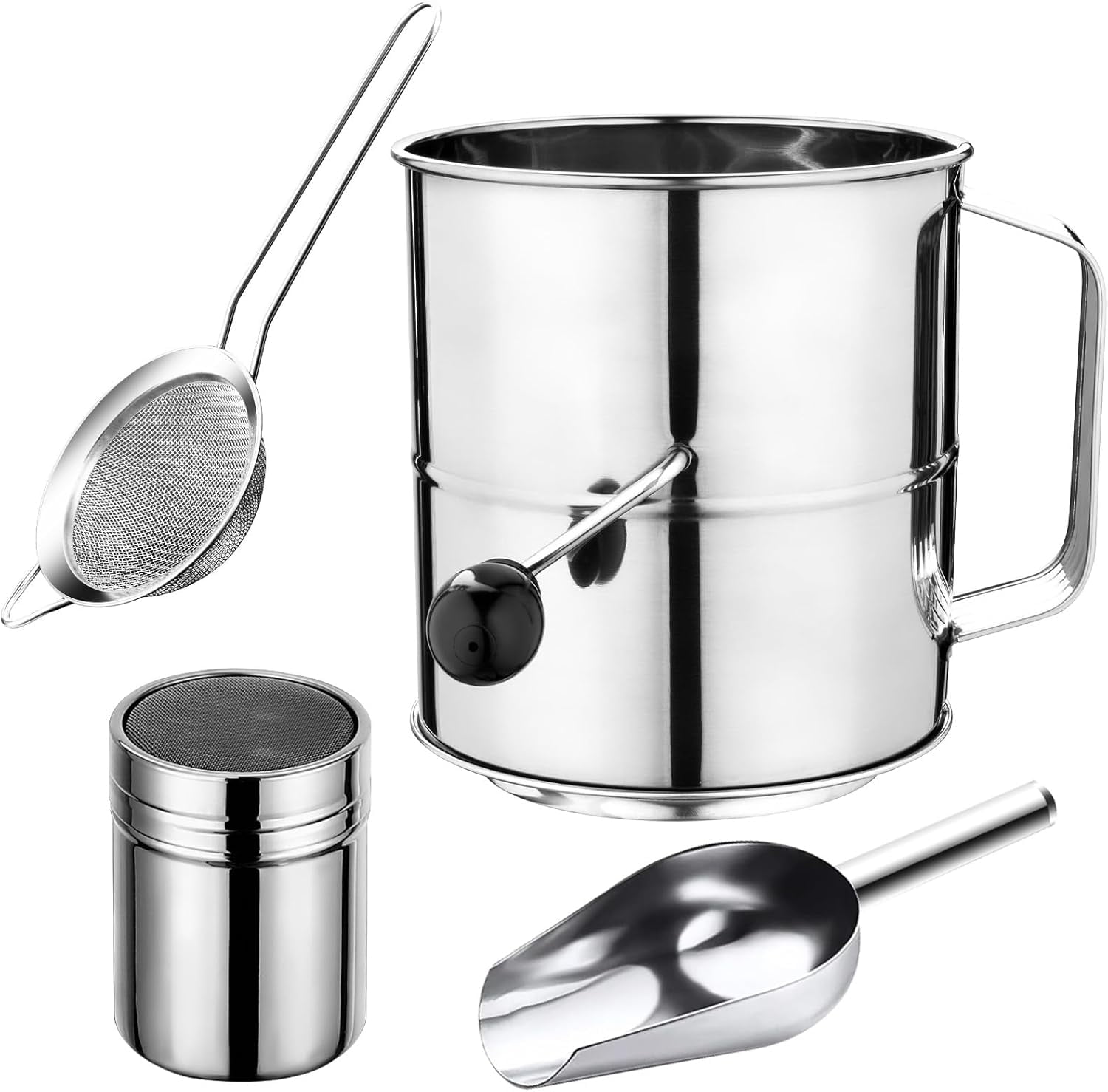 Flour Sifter,8 Cup Stainless Steel Flour Sifters,4 in 1 Baking Sifter ...