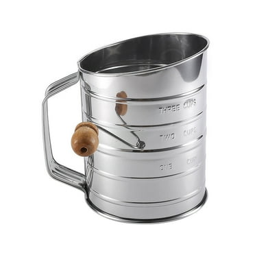 Flour Sifter, Stainless Steel Hand Crank 3 Cup Sifter, 4 Wire Agitator ...